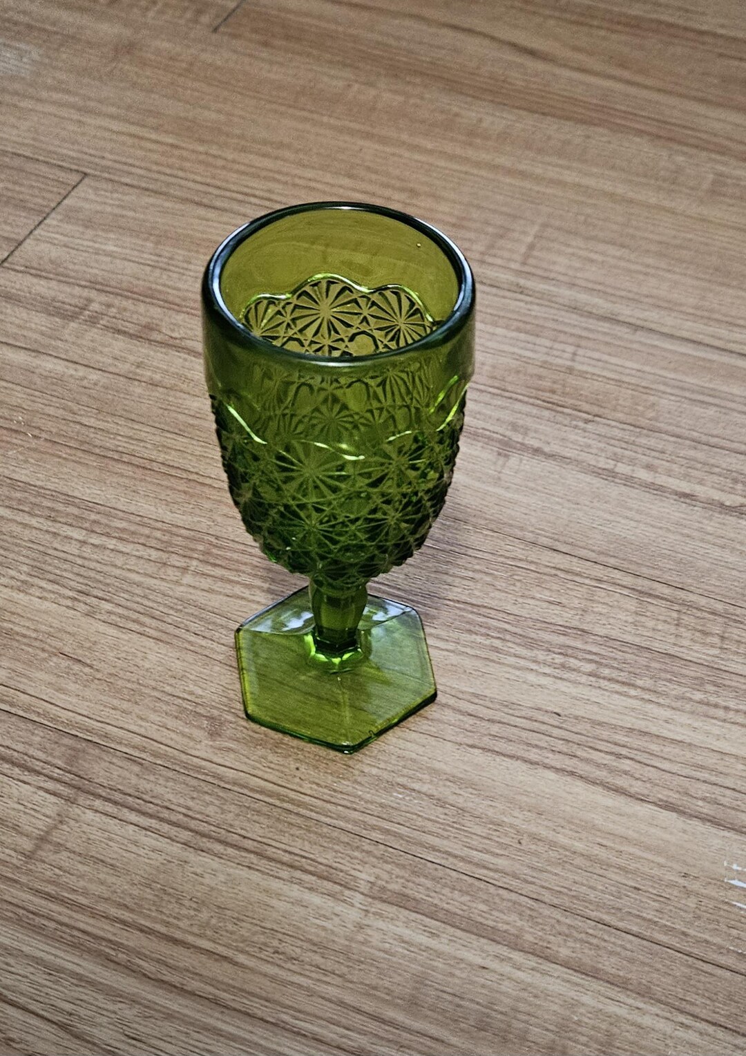 Fenton Glass Green Daisy and Button Footed Goblet Hexagonal Base - Etsy