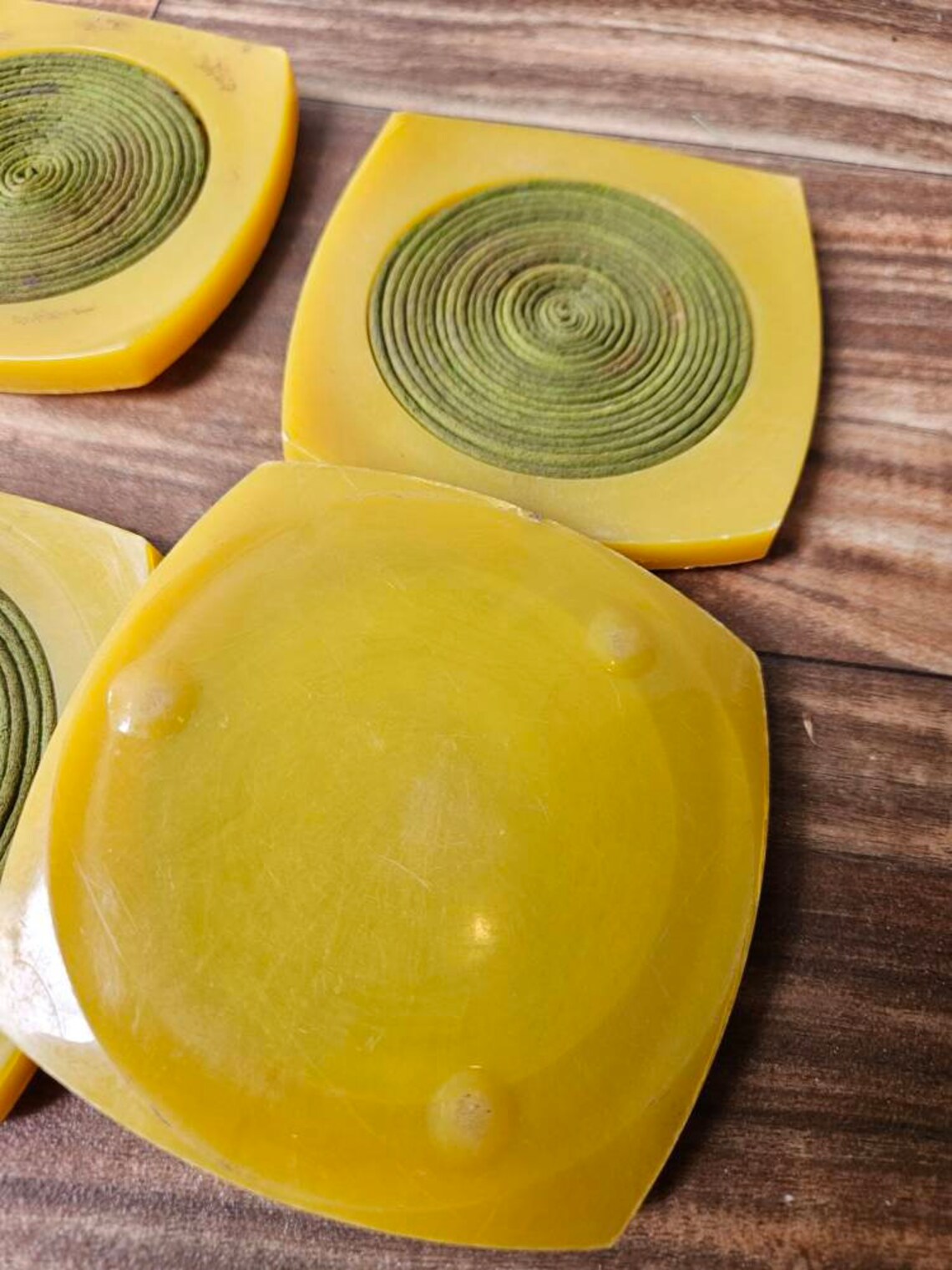 Vintage Yellow Bakelite Coasters, Set of 6 - Etsy