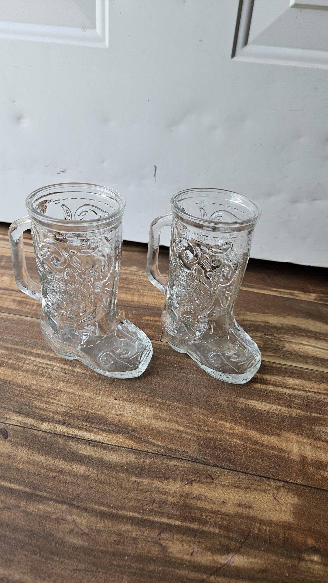 Cowboy Boots Glass Beer Mugs Drinking Glass Set of 2 Vintage Glass Boot ...