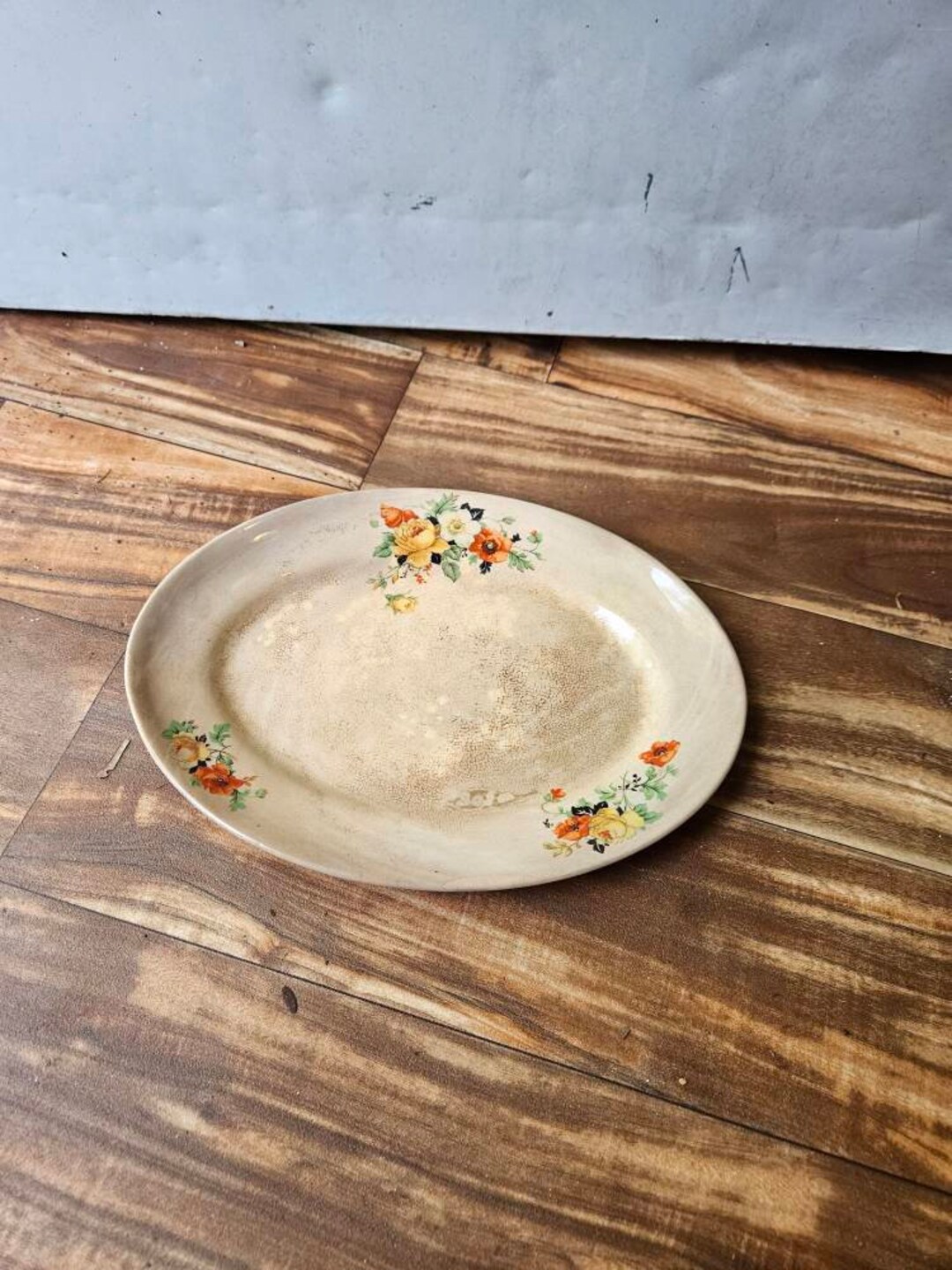 Vintage Homer Laughlin Crazed Yellow Orange and White Floral Flowers ...