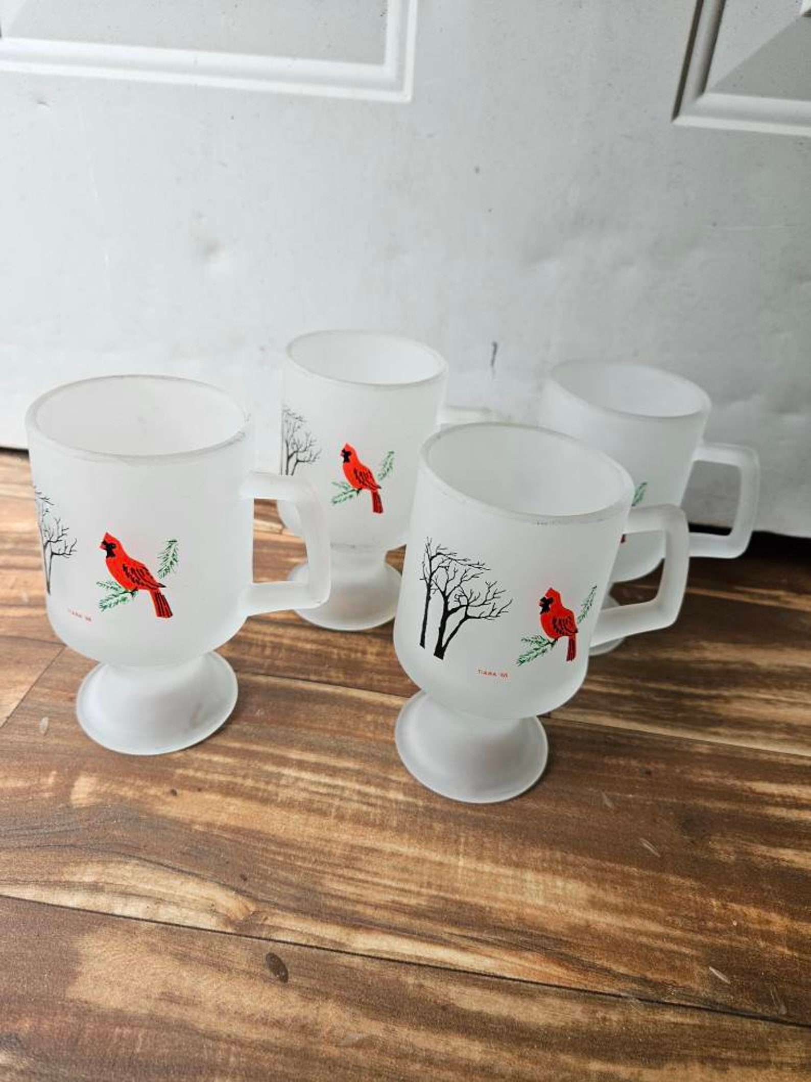 1986 Tiara Glass Footed Coffee Mugs, Pedestal Frosted Indiana Glass ...