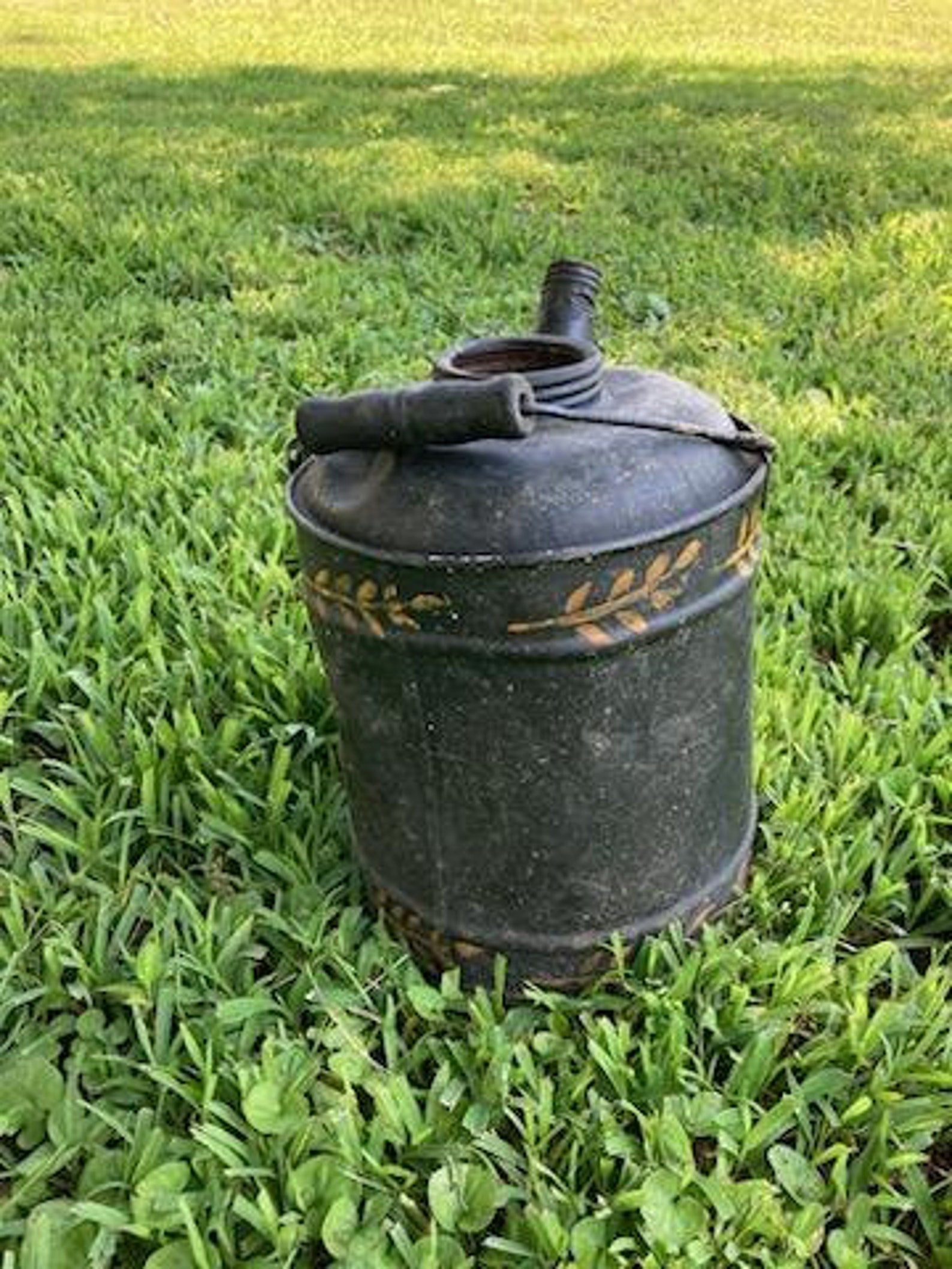 Very Old Metal Gas Can With Galvanized Vintage Painted Gold Eagle ...