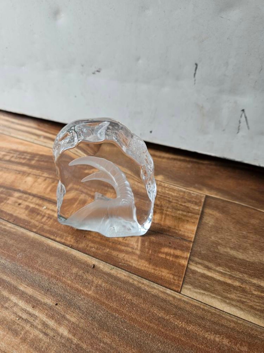 Crystal Glass Long Horn Ram Paper Weight Sculpture Ram (nybro Sweden ...