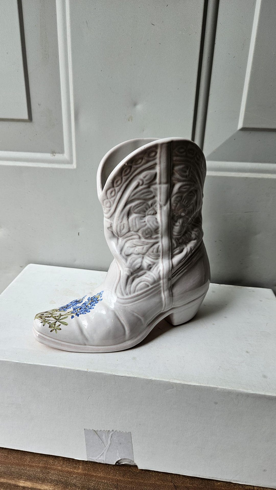 Frankoma Pottery Cowboy Boot With Texas Bluebonnets off White Cowboy ...