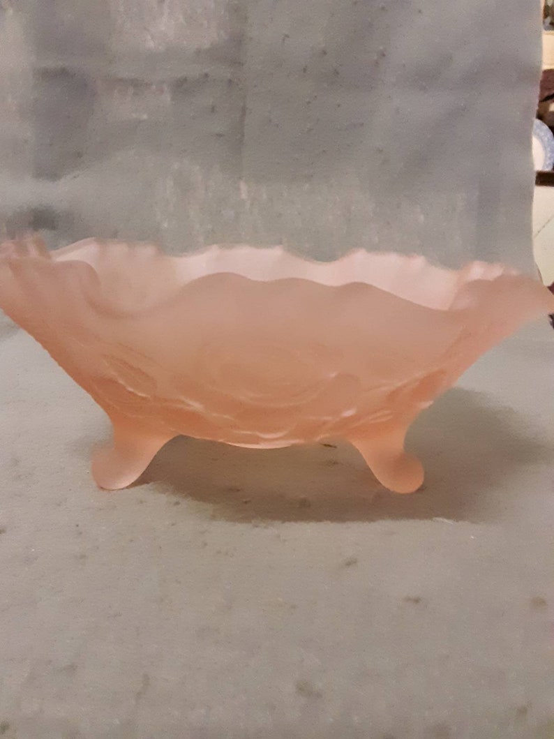 Imperial Glass Pink Frosted Bowl With Roses Imperial Glass Etsy