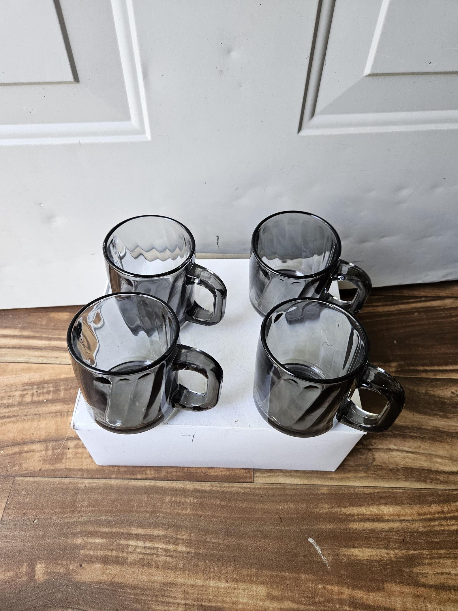 Libbey Glass Smoked Glass Coffee Mugs Set of 4 Smoke Grey Swirl Optic ...