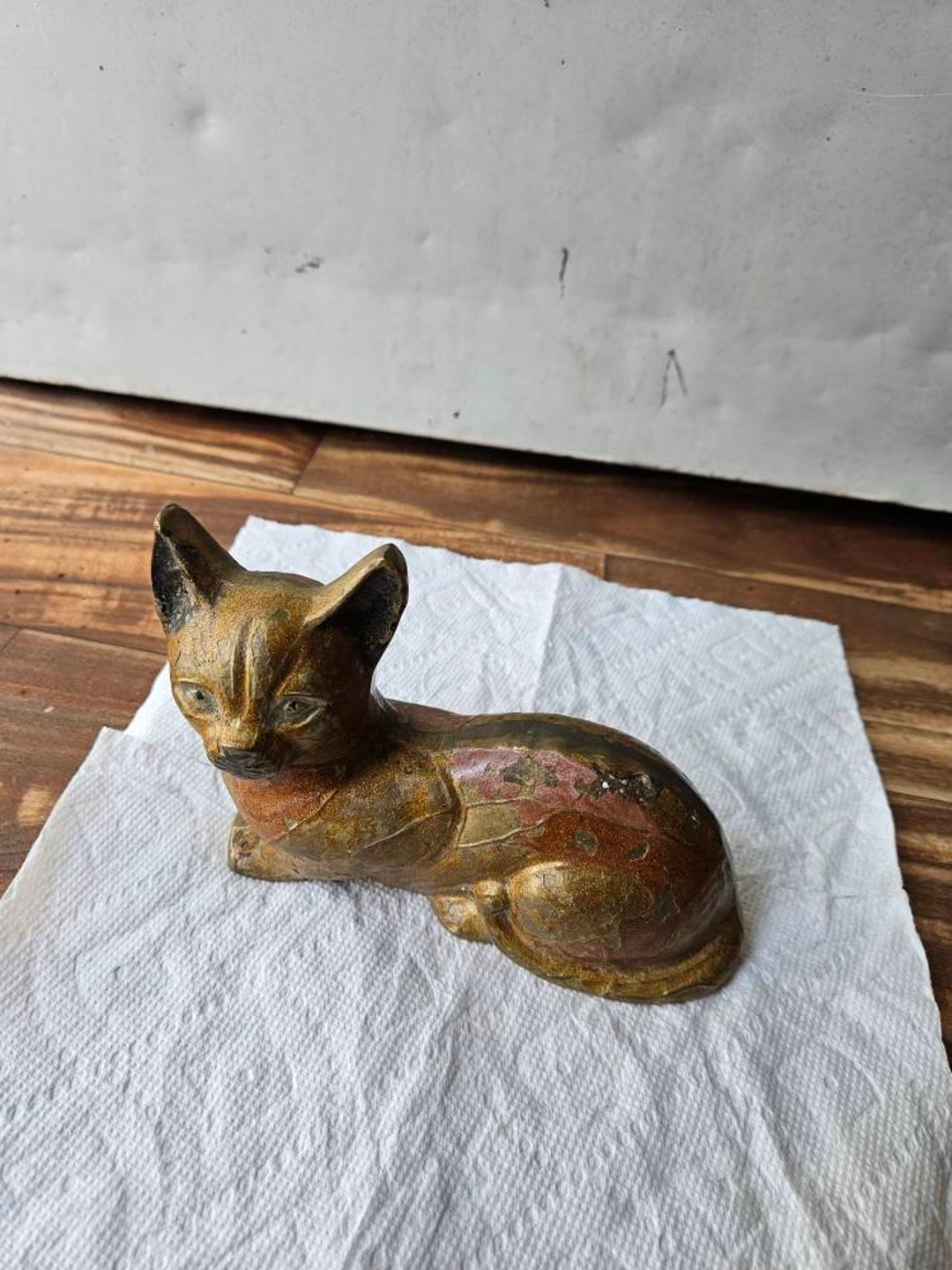 Brass Cat Figurine Brass Painted Cat Figurine - Etsy