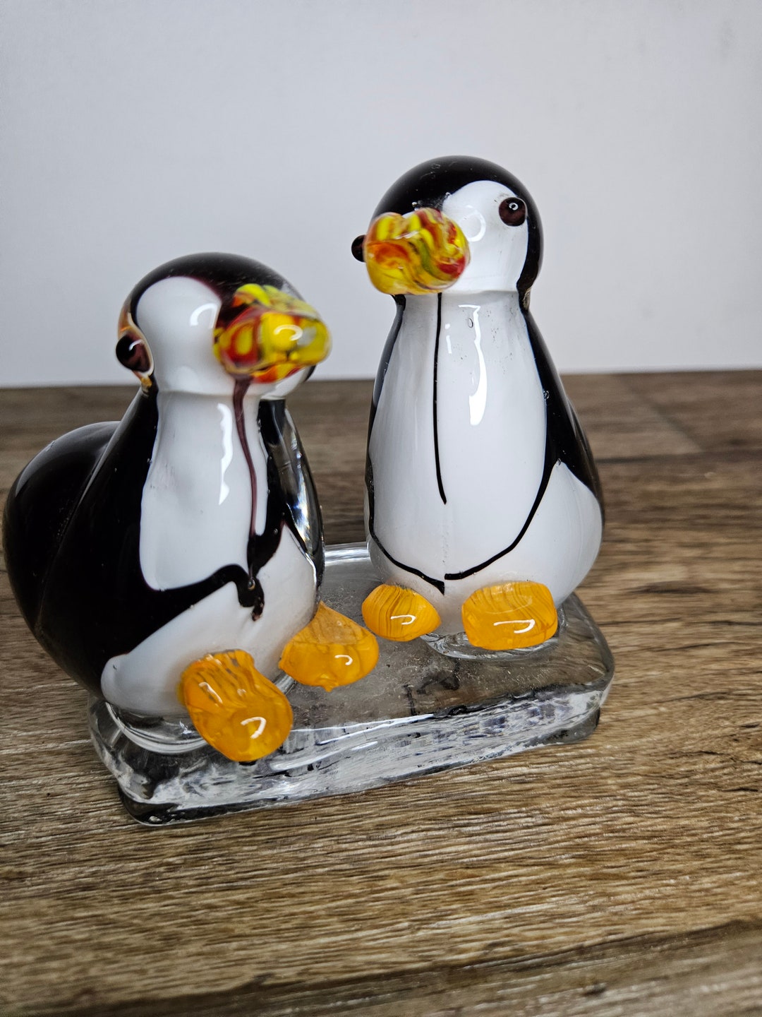 Penguin Glass Figurine, Penguin's on Ice, Shades of Orange Yellow White ...