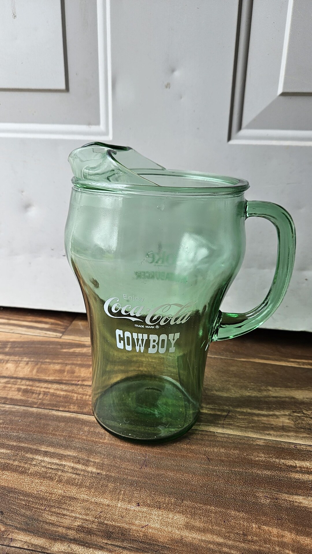 Coca-cola Whataburger Cowboy Green Glass Pitcher - Etsy
