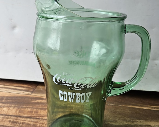 Coca-cola Whataburger Cowboy Green Glass Pitcher - Etsy