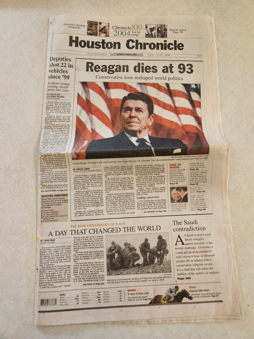 2004 President Ronald Reagan Dies Newspaper, Collectible Bin 23T - Etsy