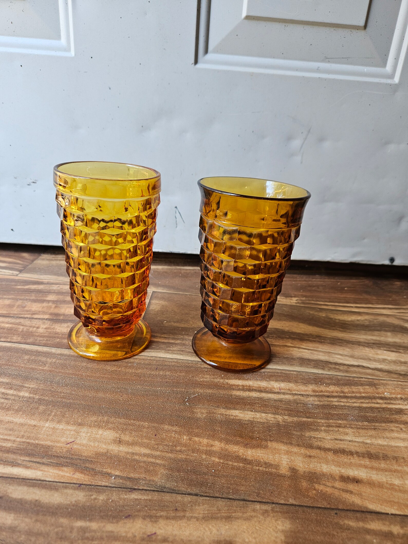 Amber Glass Indiana Colony Diamond Whitehall Tumblers Footed Ice Tea ...