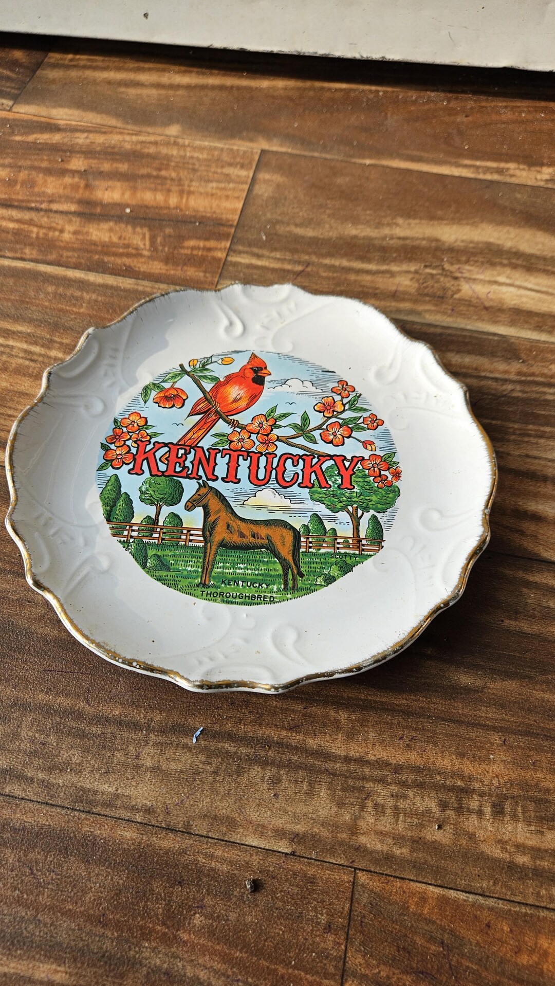 Kentucky State Plate Souvenir Collectible Vintage Gold Trim Kentucky ...