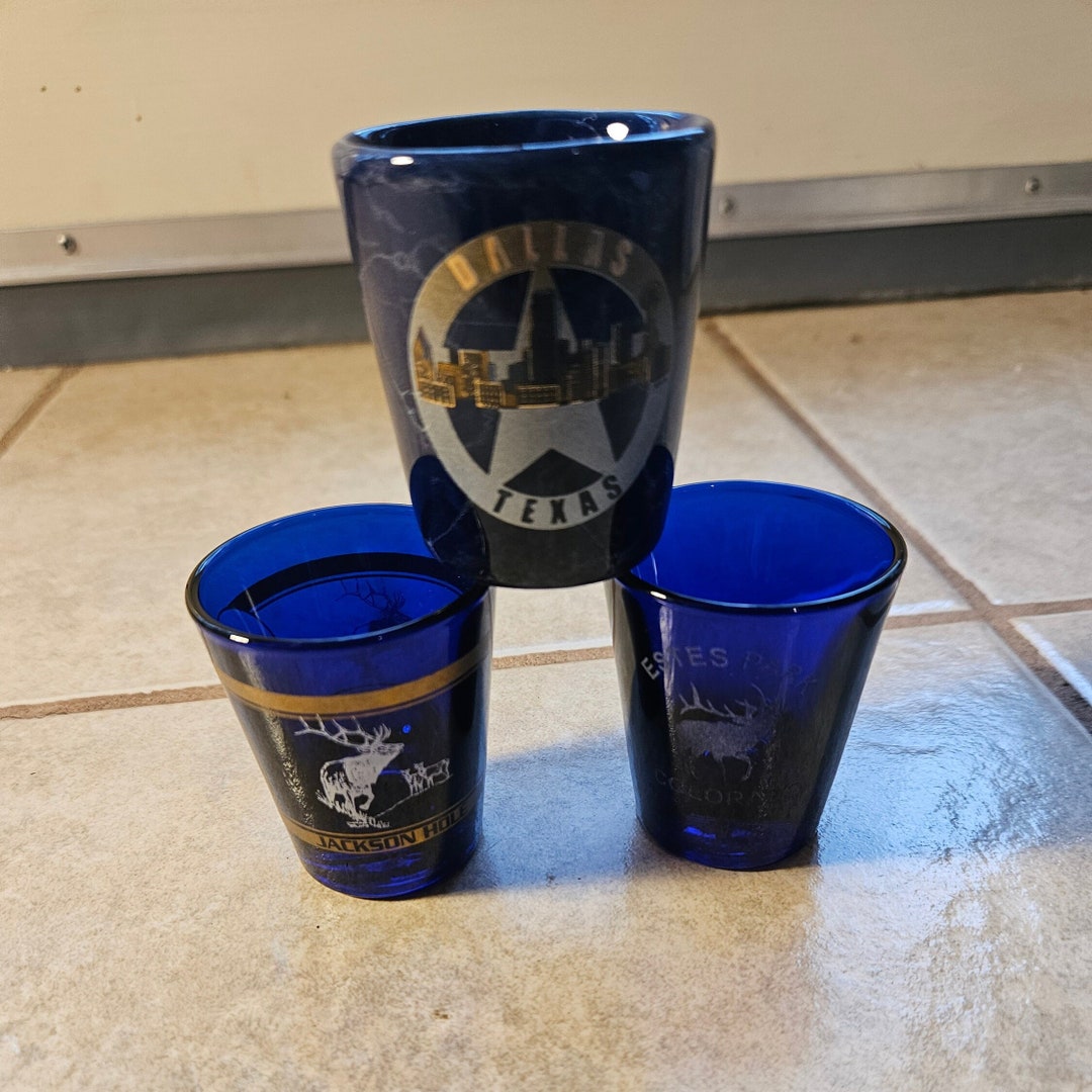 COBALT BLUE Shot Glasses - Jackson Hole, Estes Park Colorado, Dallas ...