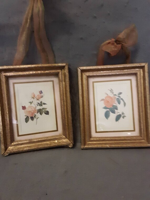 Old Flowers Pictures in Wood Frame Set of Two Wall Hanging - Etsy
