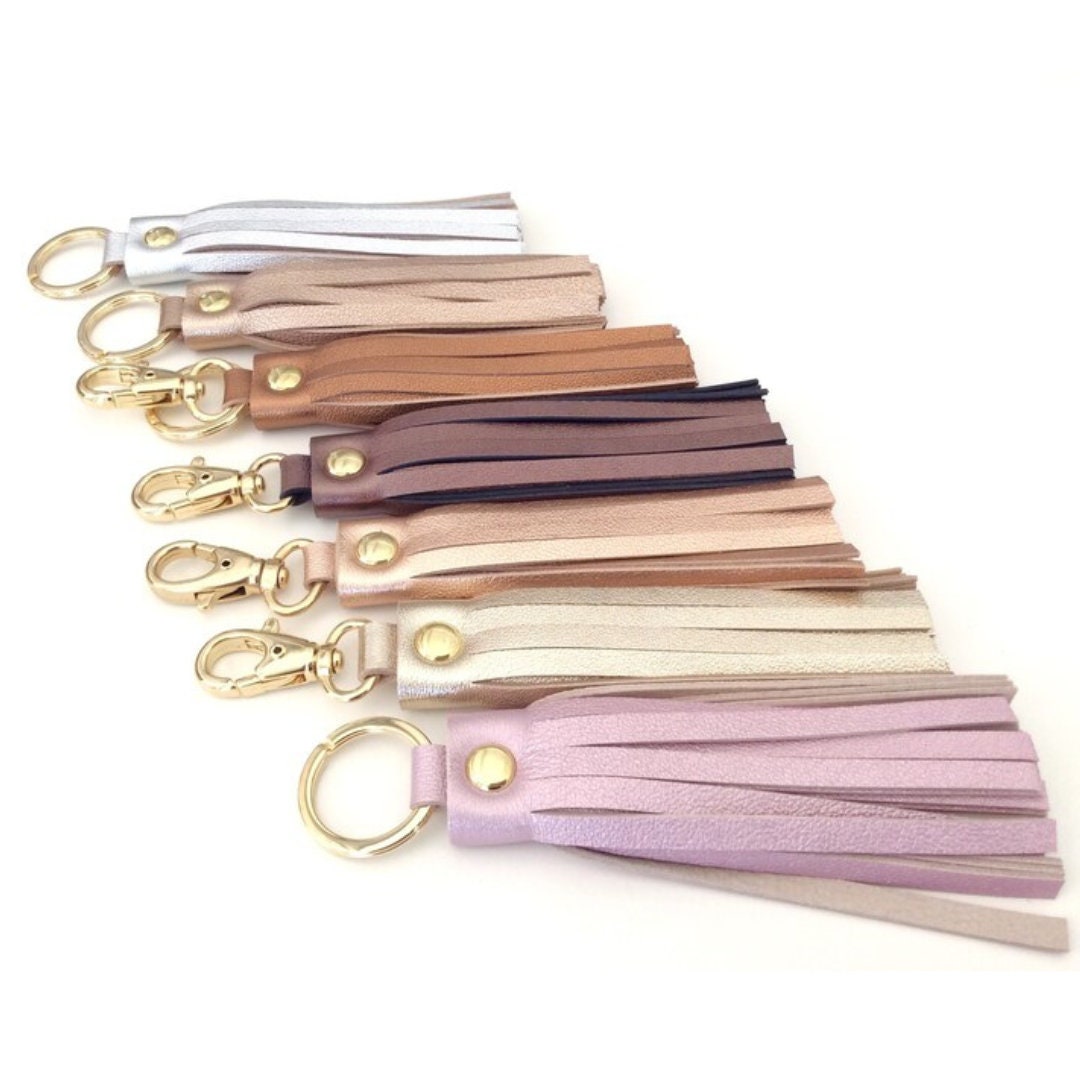 Leather Tassel Keychain, Leather Key Fob, Leather Tassel Charm, Purse ...