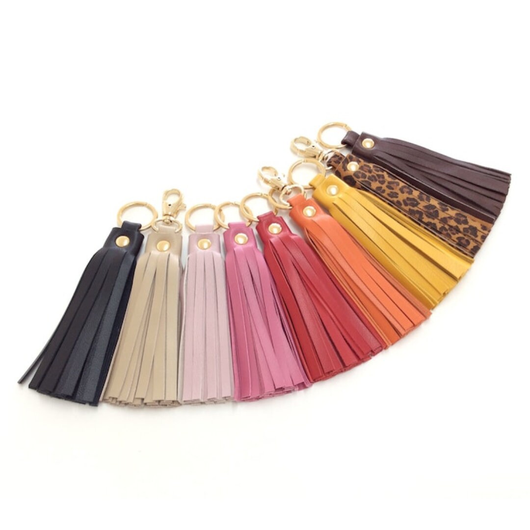 Leather Keyring, Tassel Purse Charm, Leather Tassel Keychain, Key ...