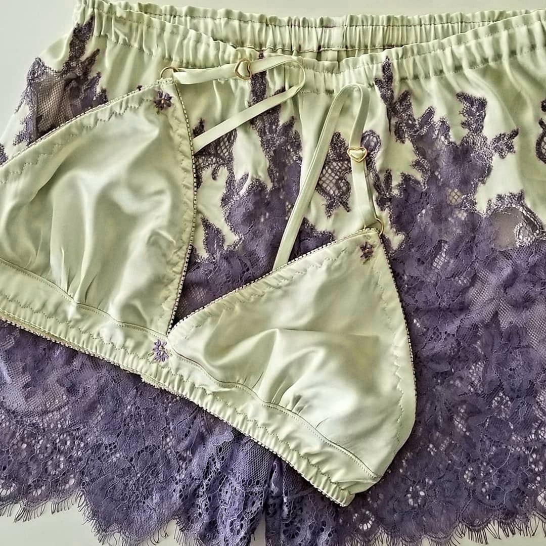 Handmade Silk Satin Tap Pants, French Lace Knickers, Seafoam & Lilac - Etsy