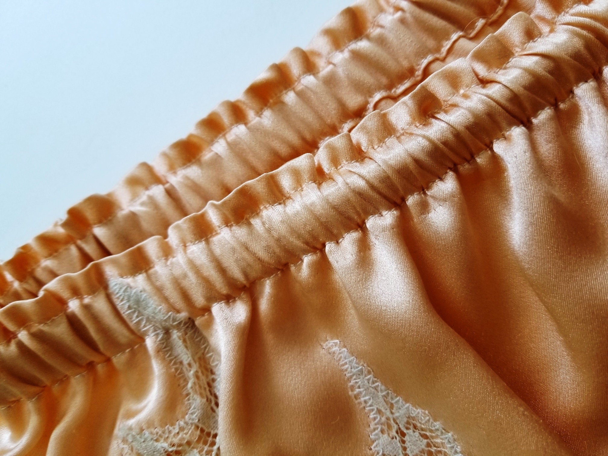 Vintage inspired apricot and ecru silk satin and French lace | Etsy