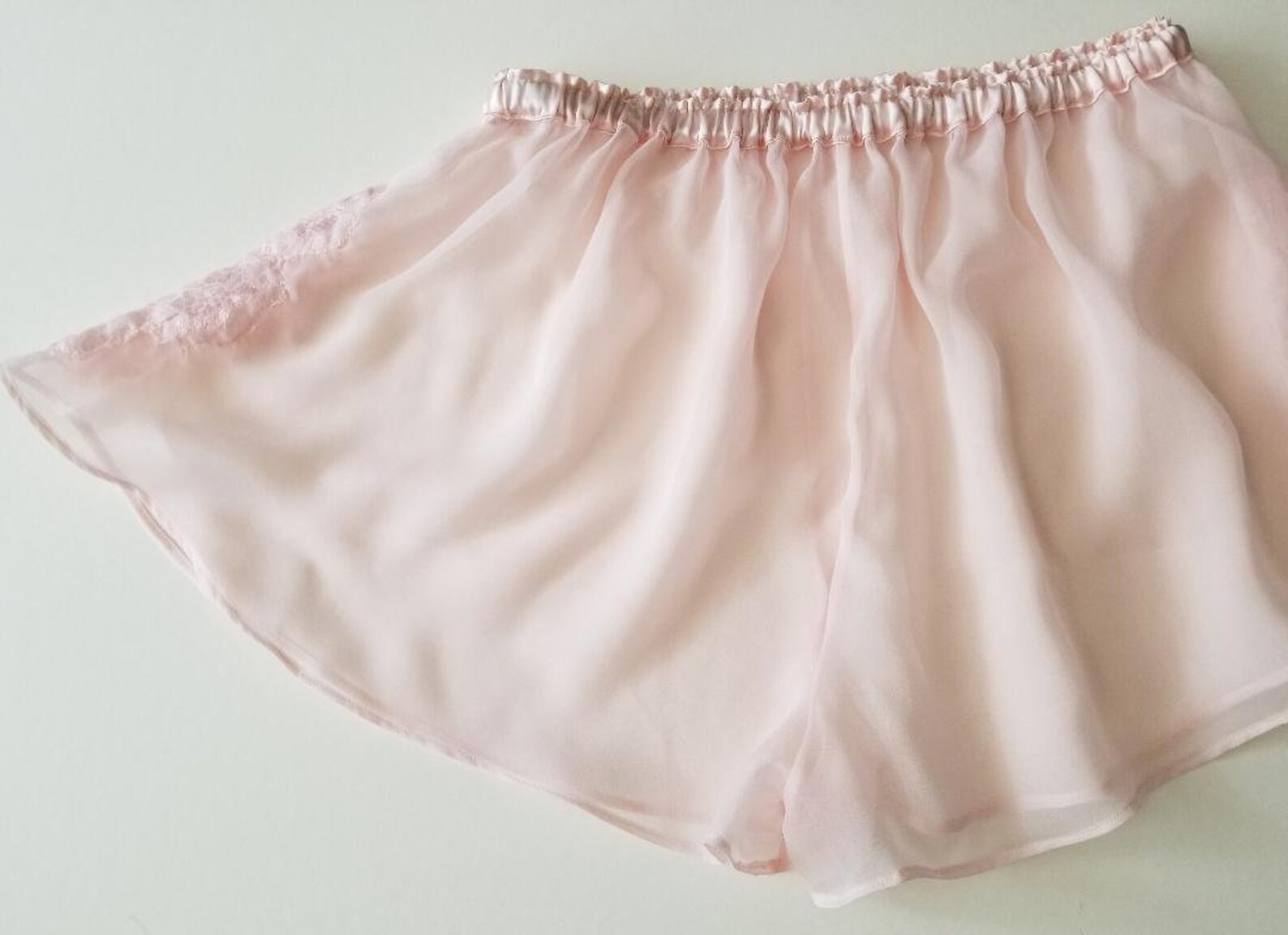 Hand Made Vintage Style Pale Pink Silk Chiffon and Silk Satin Tap Pants ...