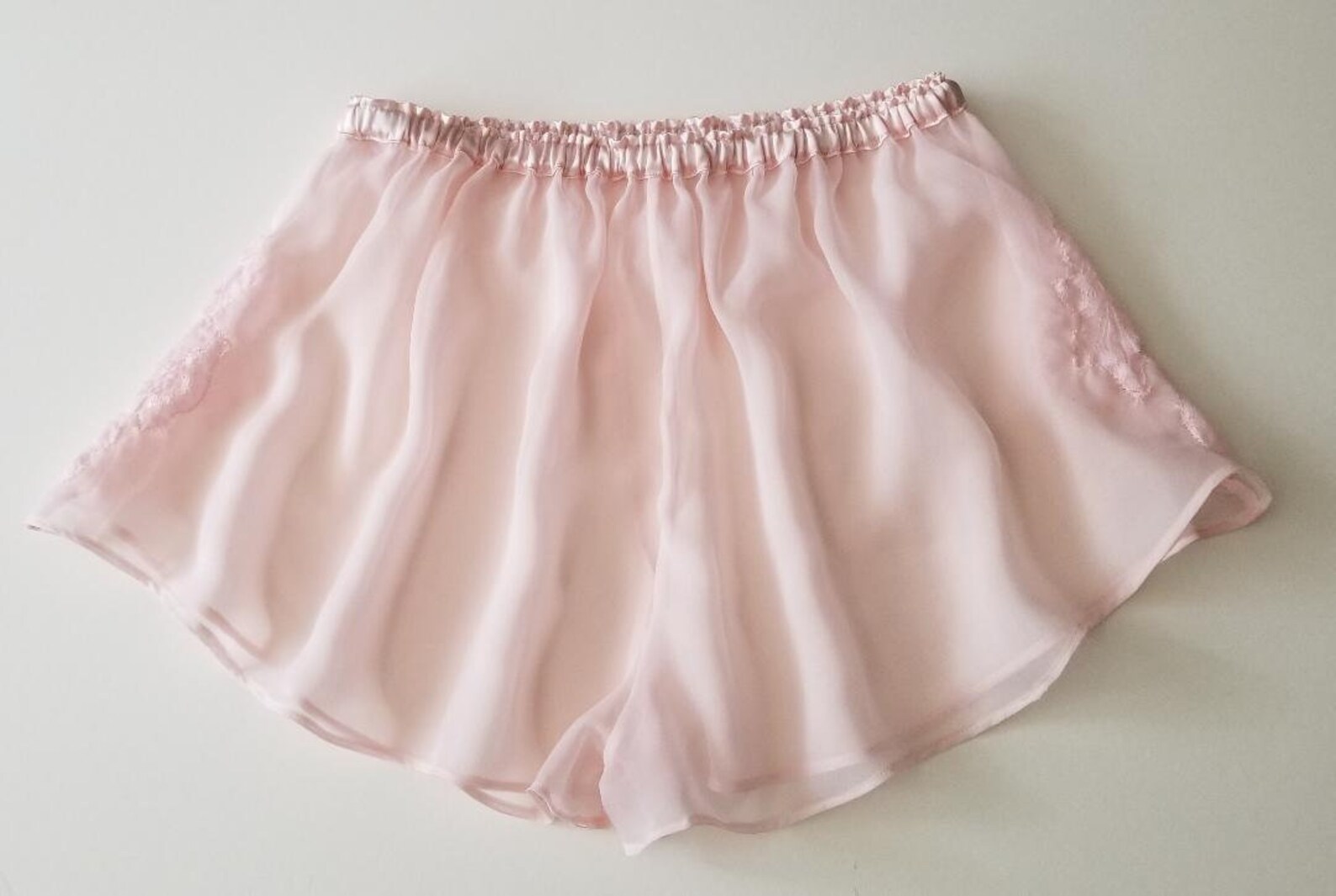 Hand Made Vintage Style Pale Pink Silk Chiffon and Silk Satin Tap Pants ...