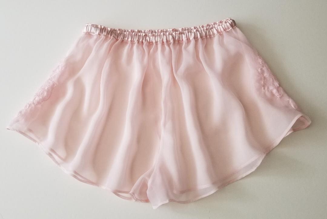 Hand Made Vintage Style Pale Pink Silk Chiffon and Silk Satin Tap Pants ...