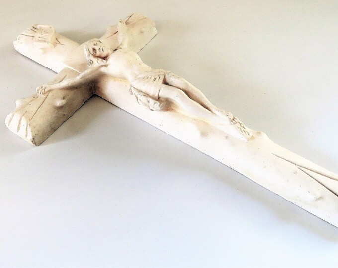 Antique French White Plaster Crucifix, Plaster White Crucifix - Etsy
