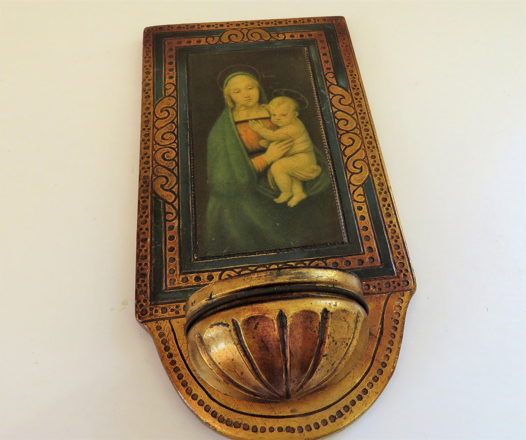 Vintage French Florentine Holy Water Font Florentine Benitier