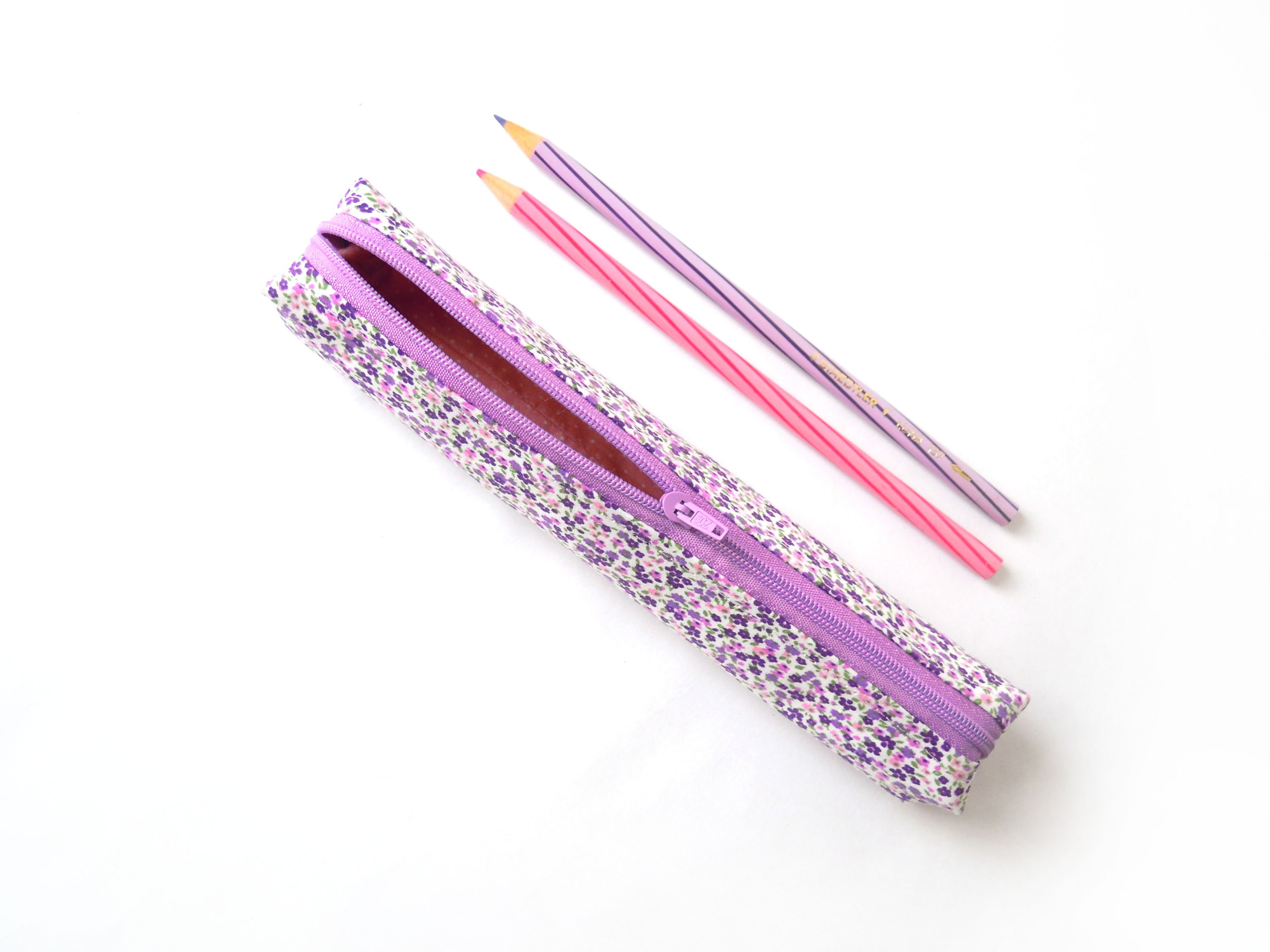 Small pencil case/zipper pouch with tiny flowers in purple and | Etsy
