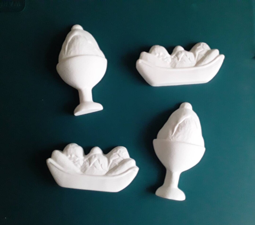 4 Vintage Ceramic Bisque Ice Cream Banana Split Sundae Unpainted DIY ...
