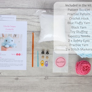 Beginner Crochet Kit Blue Fluffy Amigurumi Octopus Craft Kit Patterns ...