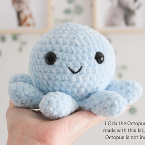 Beginner Crochet Kit Blue Fluffy Amigurumi Octopus Craft Kit Patterns ...