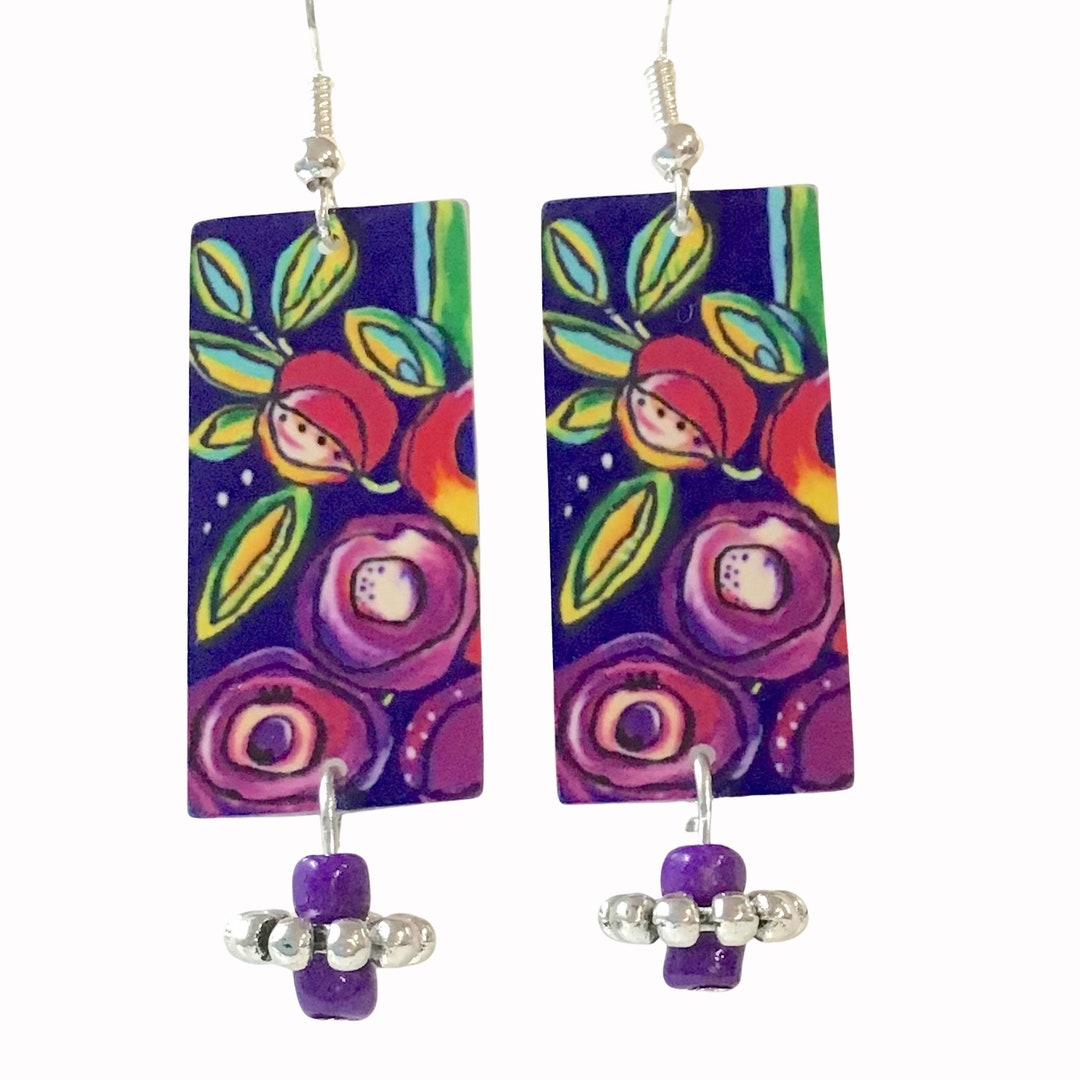 Unique Flower Earrings Geometric Abstract,glass Beads, Sterling Silver ...