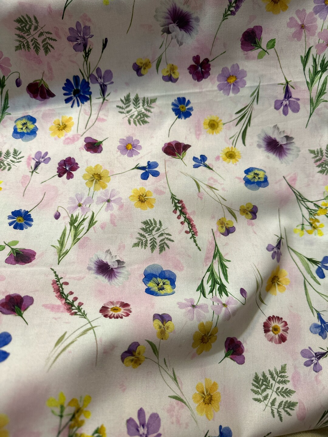 Wildflower Potpourri Packed Flowers Pink 45”. Cotton Fabric for Quilts ...