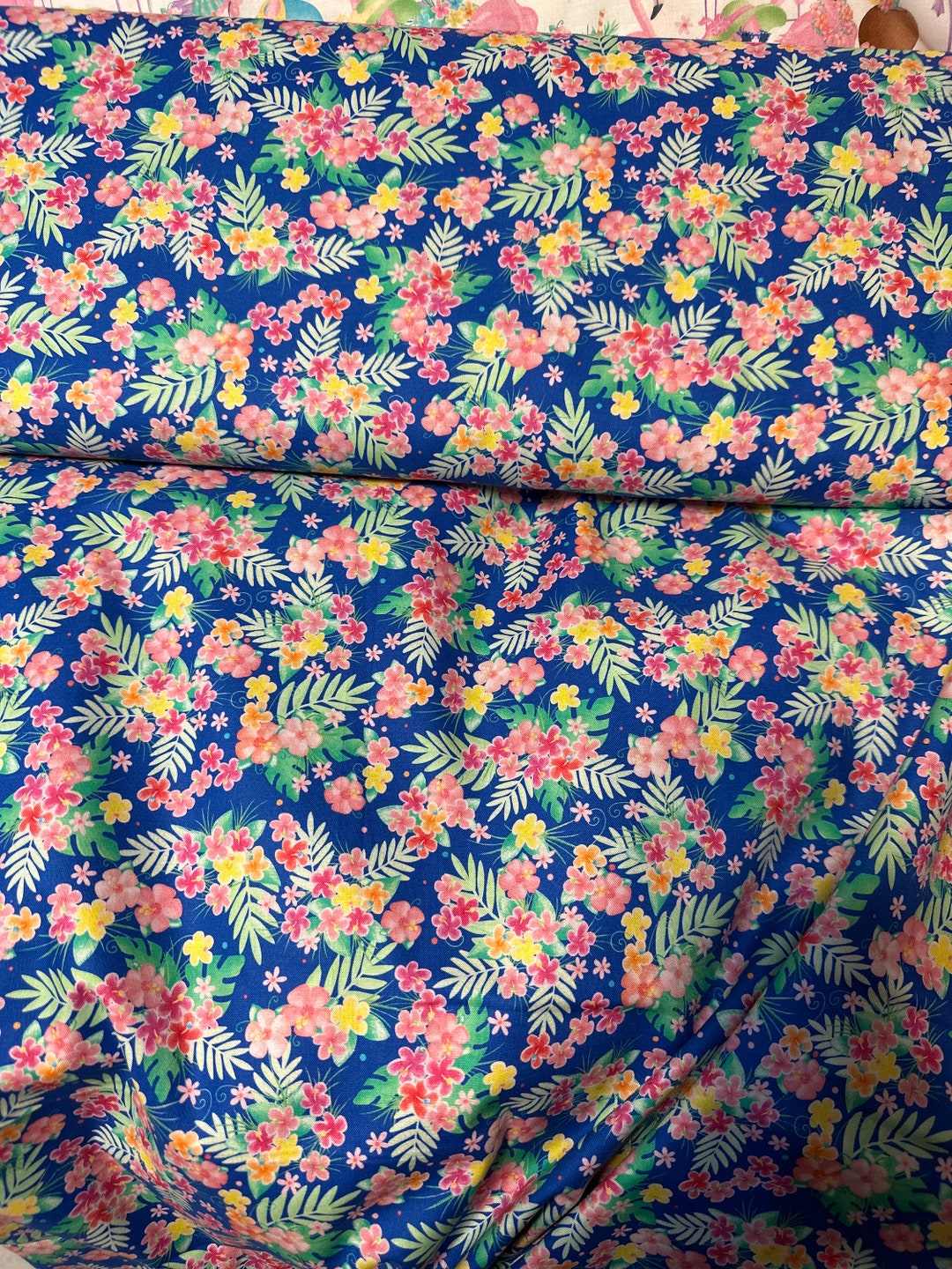 Flamingal Pals Tropical Flowers Royal 45. Great Fabric for Any Home ...