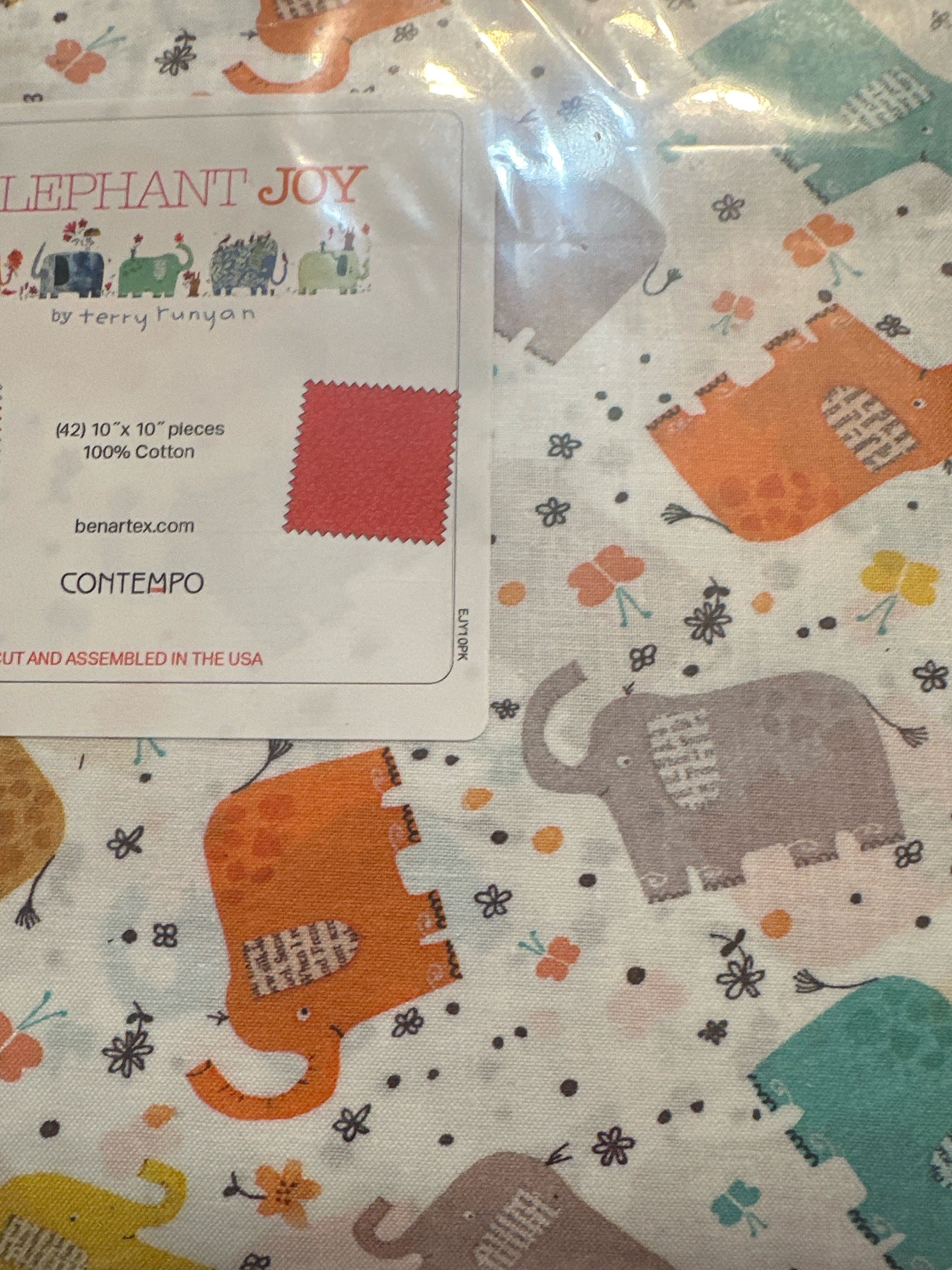 Elephant Joy 10x10 Layer Cake Contempo. Great for Quilts or Patchwork ...