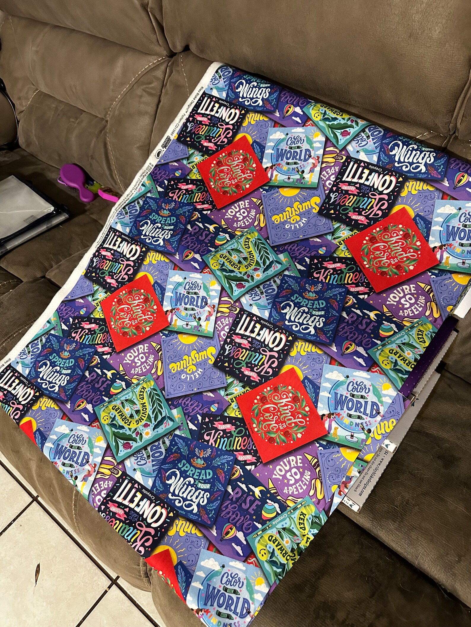Colors of Kindness Multi Colored Words 45”. Cotton Fabric for Quilts or ...