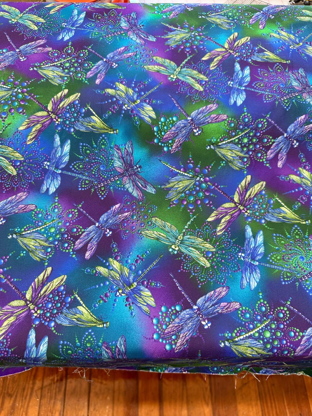 Small Dragonfly Multi 45”. Cotton Fabric for Quilts or Curtains ...