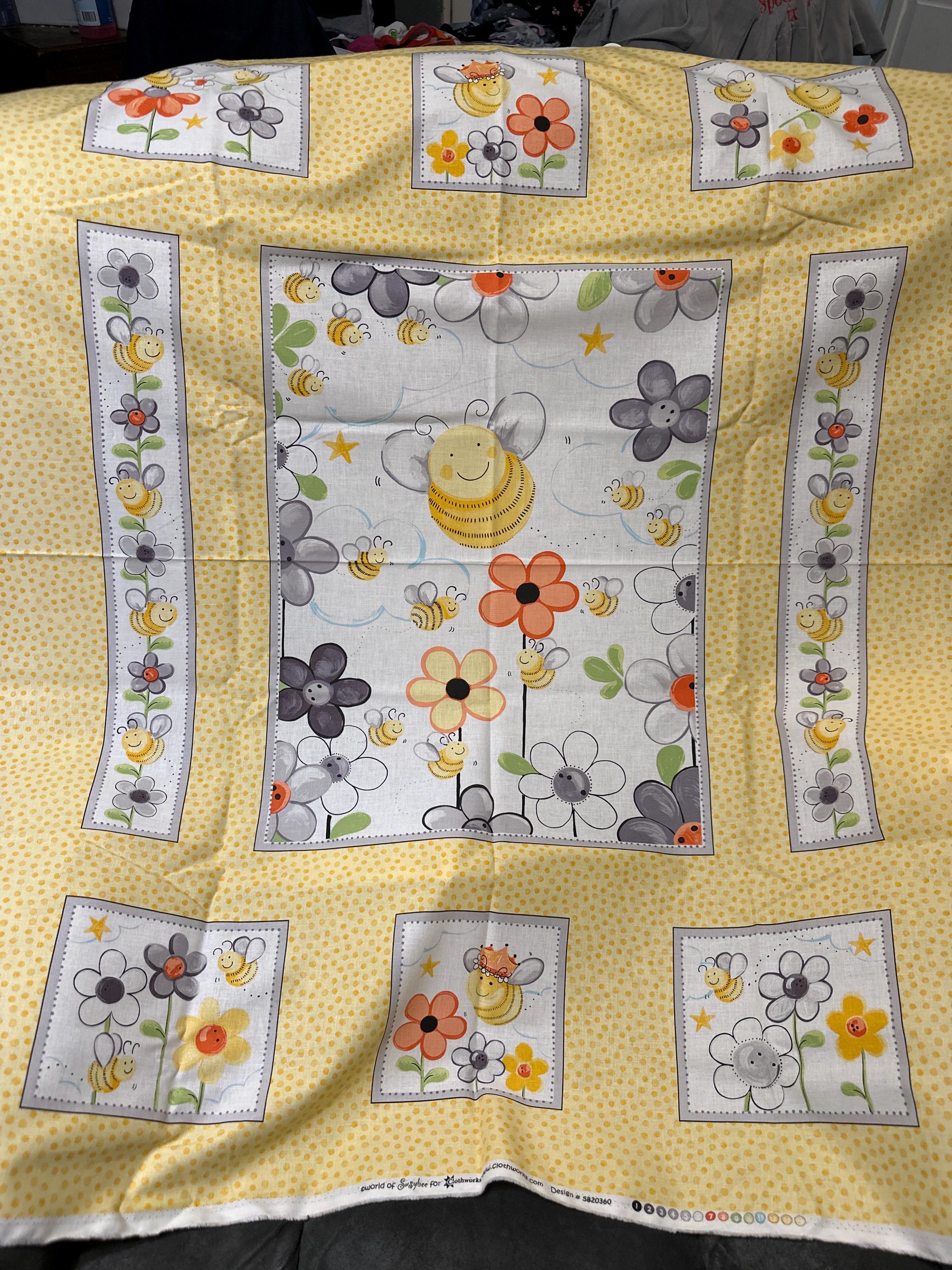 Sweet Bees Panel. Susybee Adorable Bees and Flowers. Great for a Wall ...