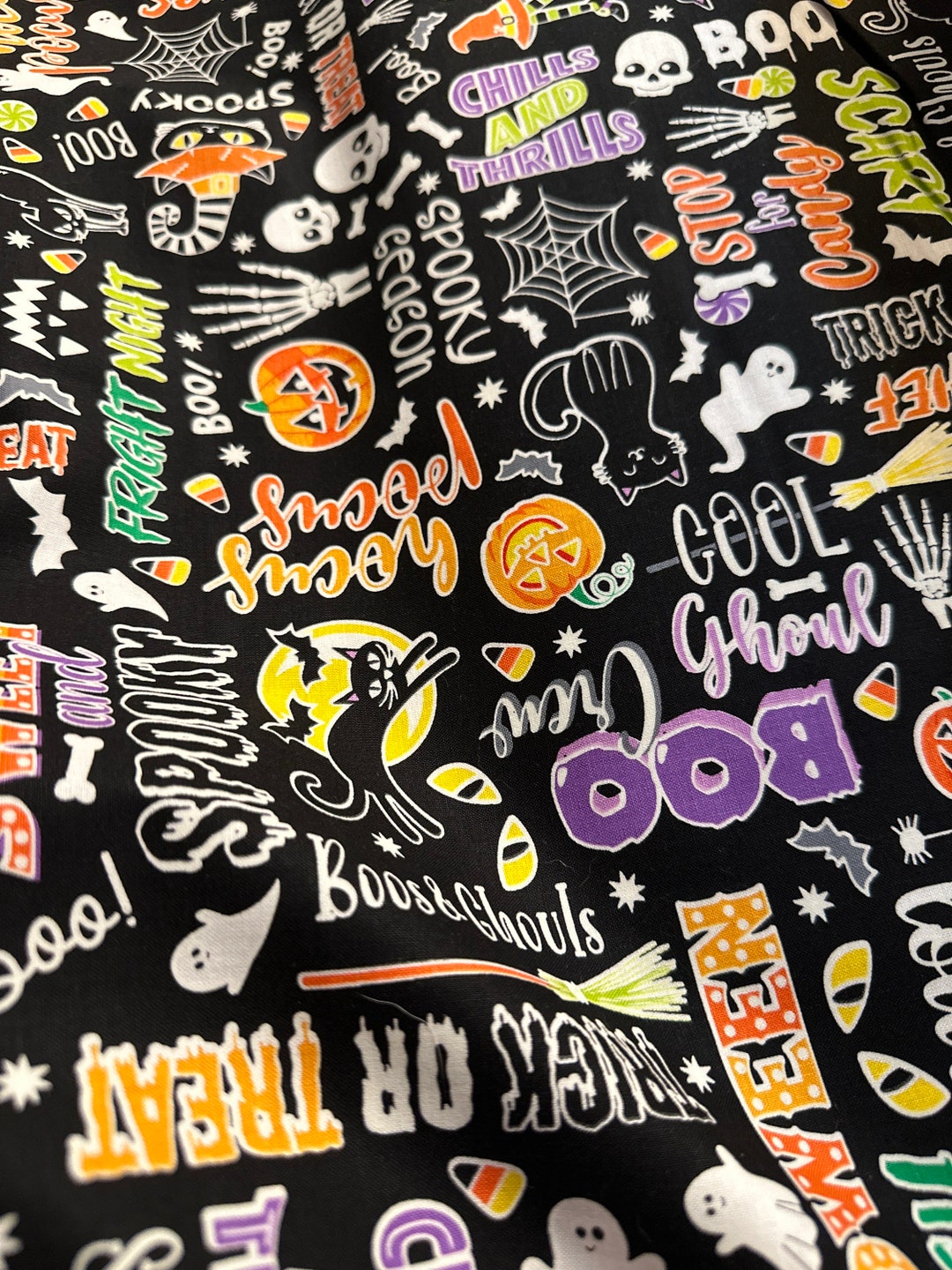 Monster Mash Black 45”. Cotton Fabric Boo Cares, Hocus Pocus, Boos ...