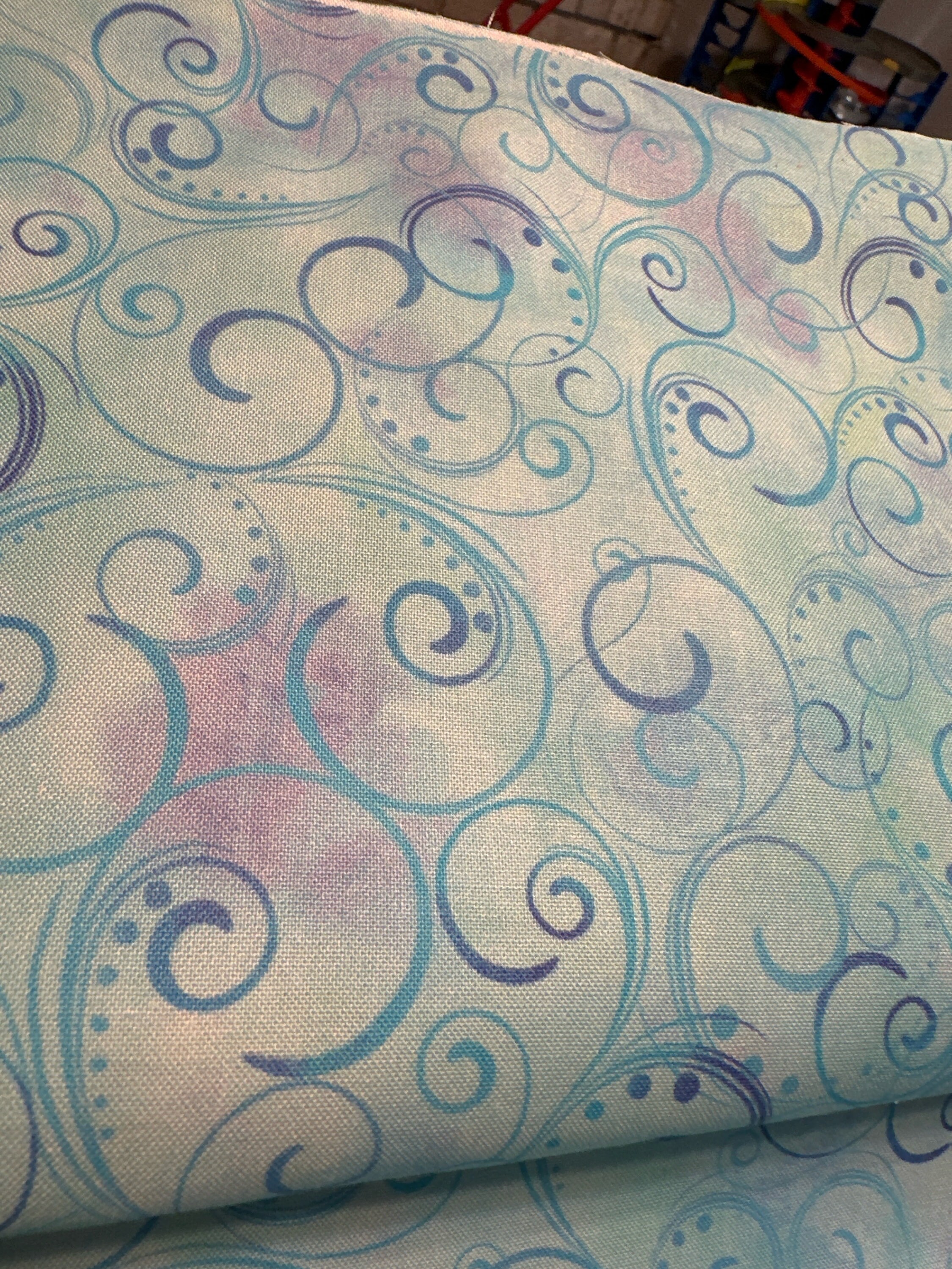 Swirling Splendor Aqua 108” Cotton Fabric. Great for Quilts Table ...