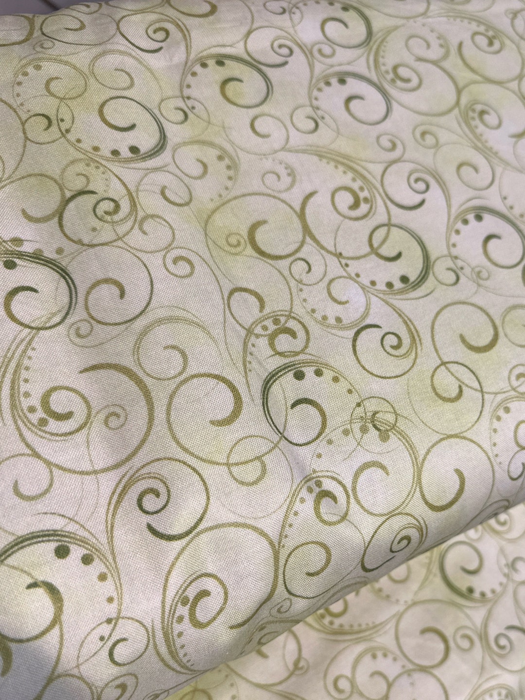 Swirling Splendor Moss Green 108” Cotton Fabric. Great for Quilts Table ...