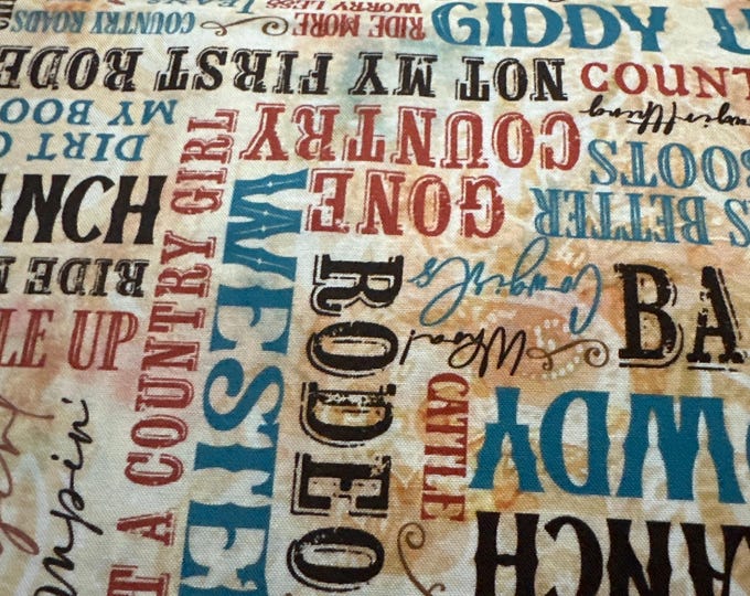 Gone Country Words Multi Cream Background 45”. Cotton Fabric for Quilts ...