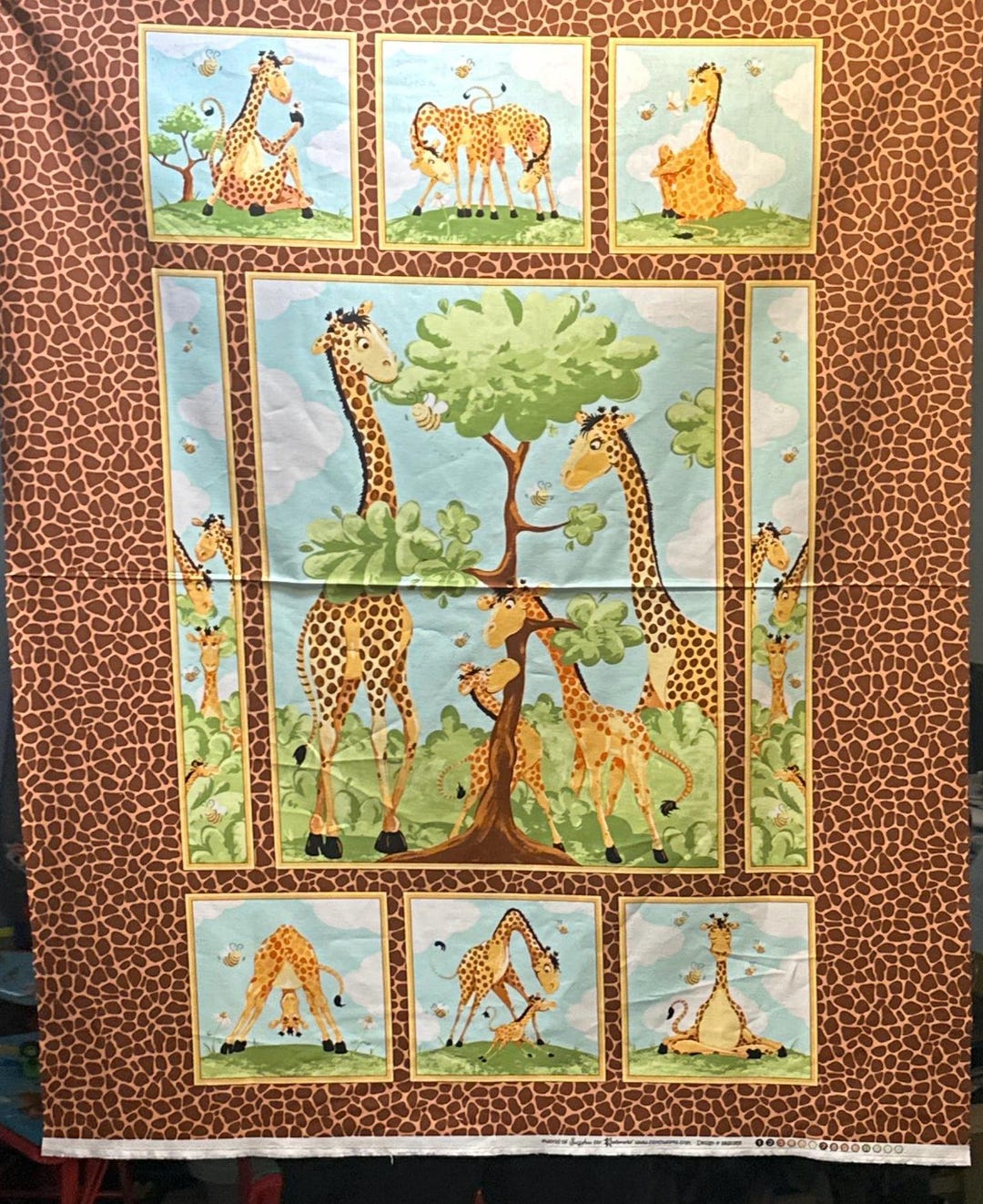 Zoe the Giraffe Fabric Brown Panel. 36x45. Susybee Creator of the ...