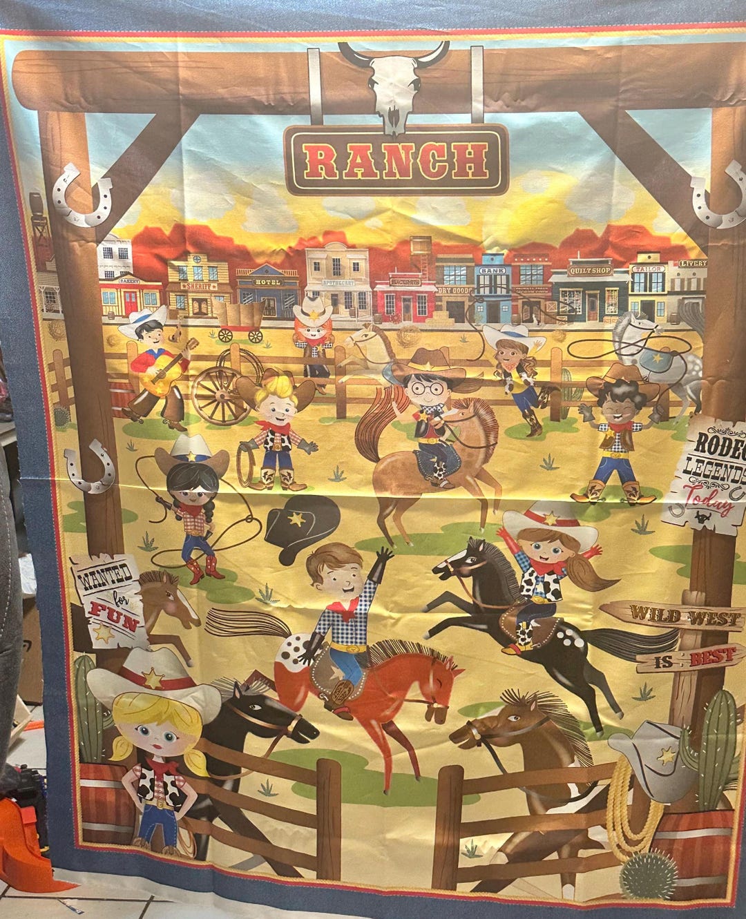 Lil Buckaroos Panel! Ranch Cowboys Horses for a Wall Hanging, Table ...