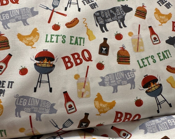 Smoked & Sizzlin White 45”. Cotton Fabric for Quilts or Curtains Great ...