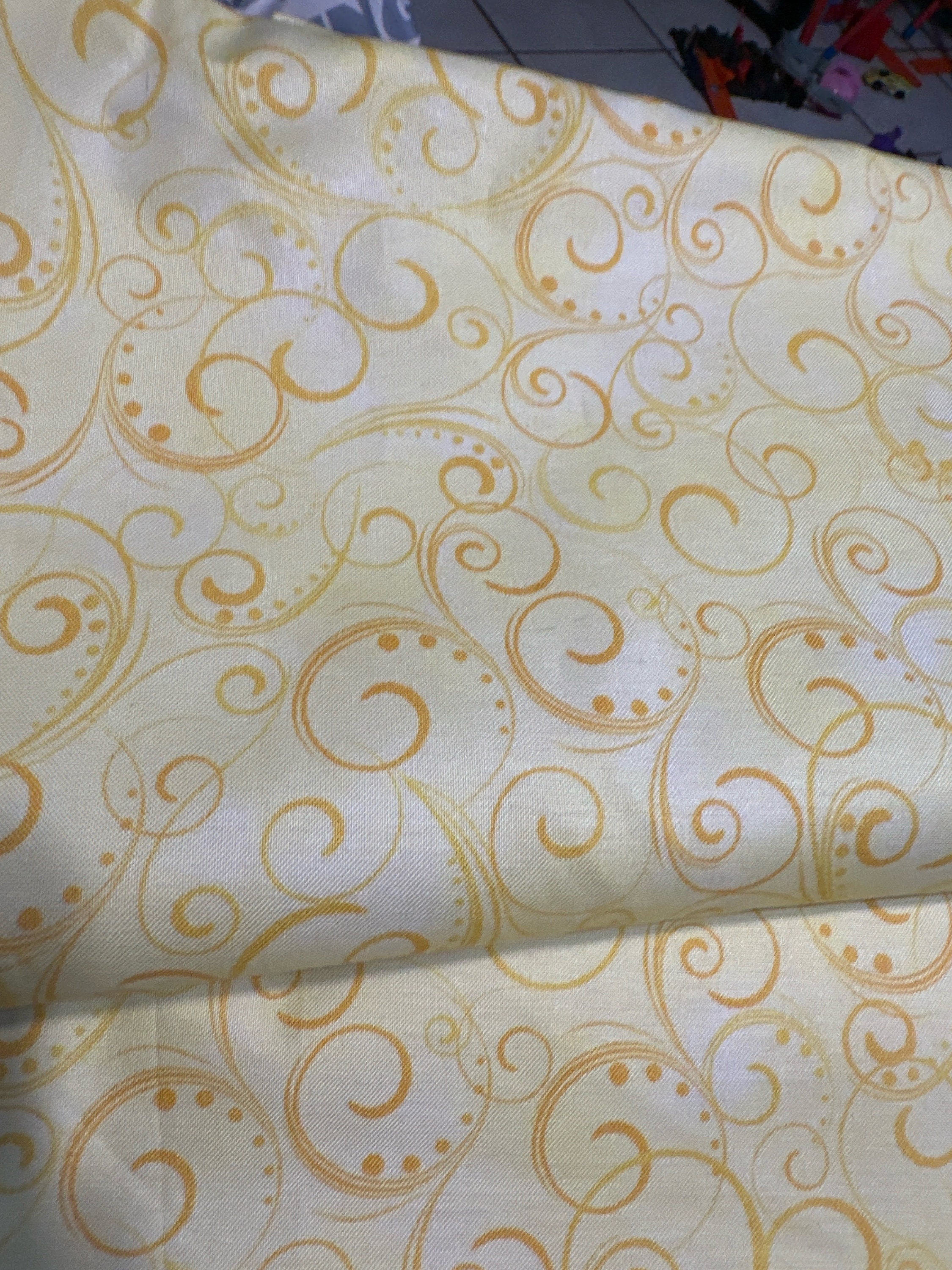 Swirling Splendor Yellow 108” Cotton Fabric. Great for Quilts Table ...