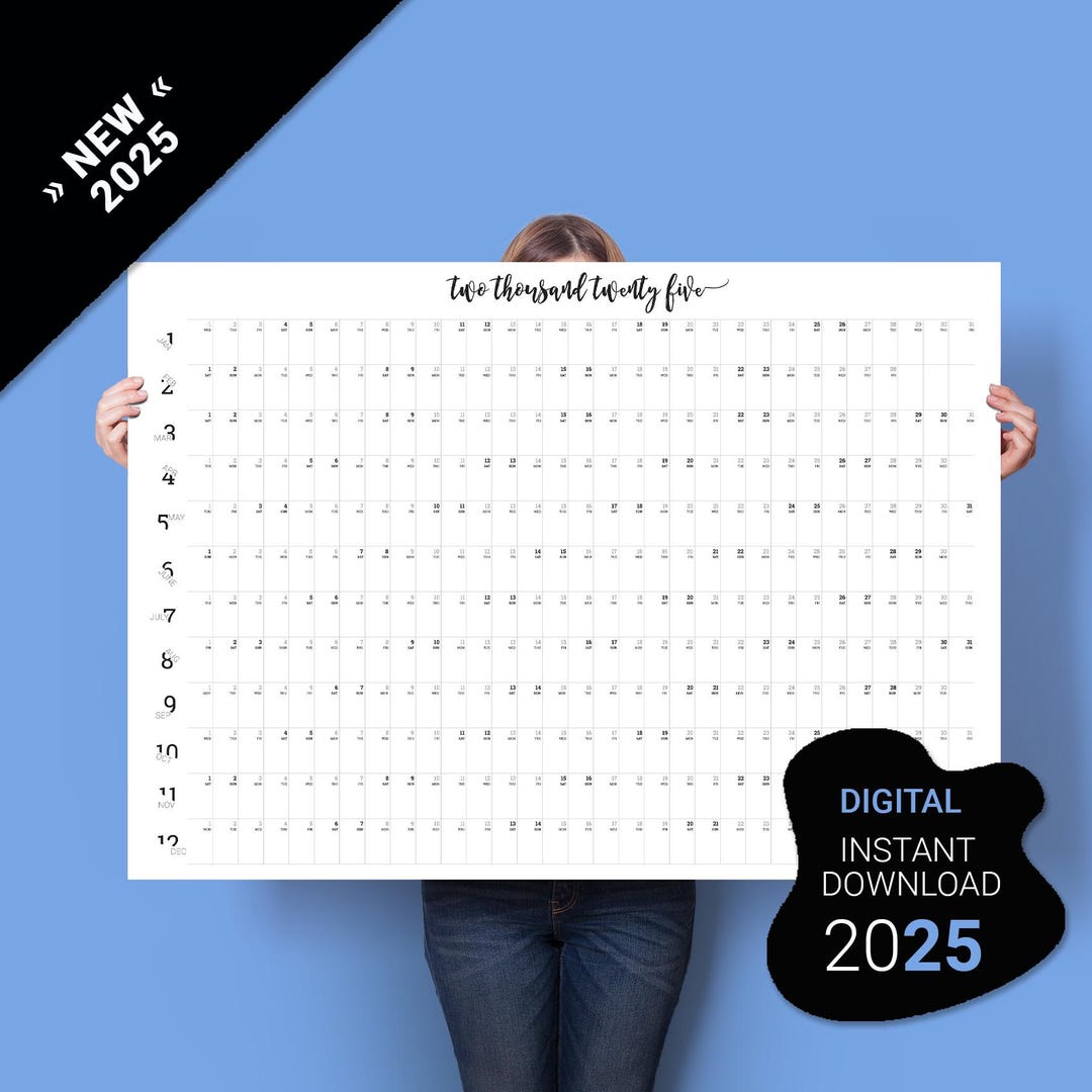 2025 Wall Planner. PRINTABLE Large Calendar 2025. Minimalist Black ...