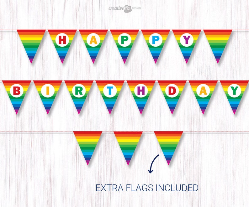 Rainbow Happy Birthday Banner. Printable Rainbow Bunting. | Etsy