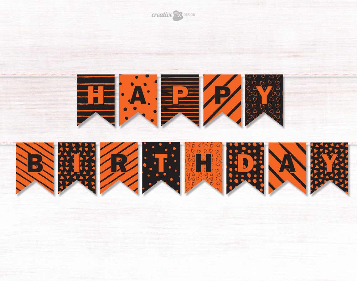 Happy Birthday Orange & Black Banner. PRINTABLE Orange Black - Etsy